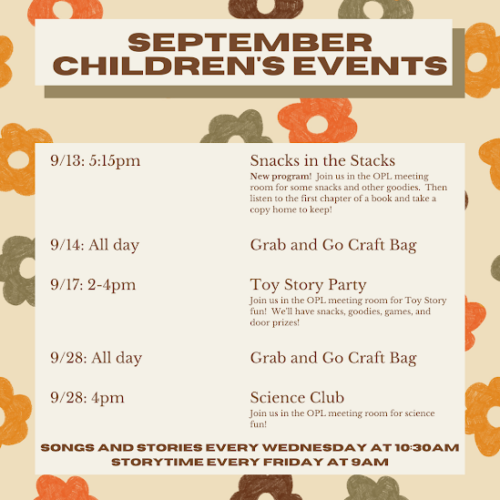 September children's events and activities - Ottumwa Public Library